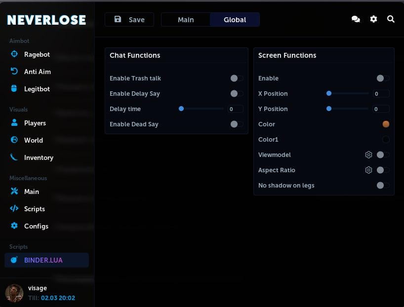 NeverLose.cc - Marketplace - Script "BINDER.LUA - visual lua for YOU