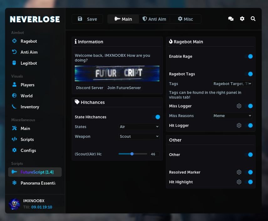 NeverLose.cc - Marketplace - Script "FutureScript - (AntiAim Stealer and Much More)"