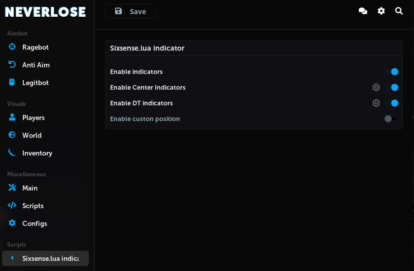 NeverLose.cc - Marketplace - Script "SixSense.lua indicators (Most bealtiful DT indicators)"