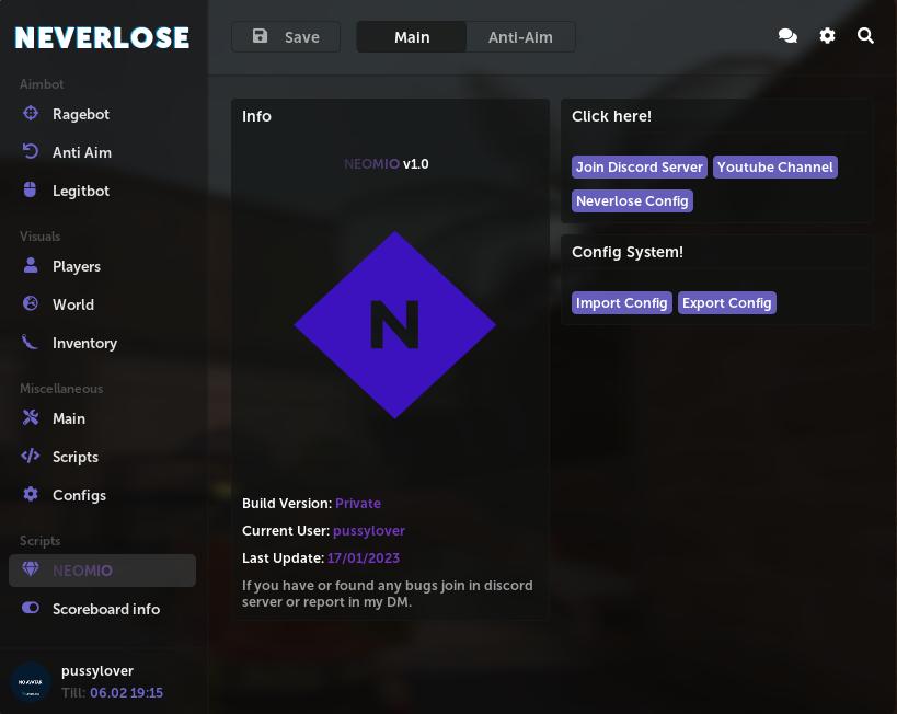 NeverLose.cc - Marketplace - Script "Neomio.lua Private Version"