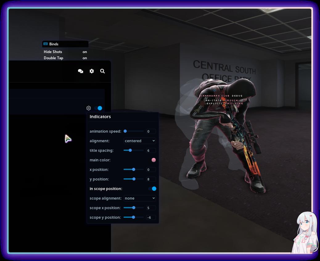 NeverLose.cc - Marketplace - Script "crosshair indicators (animated)"