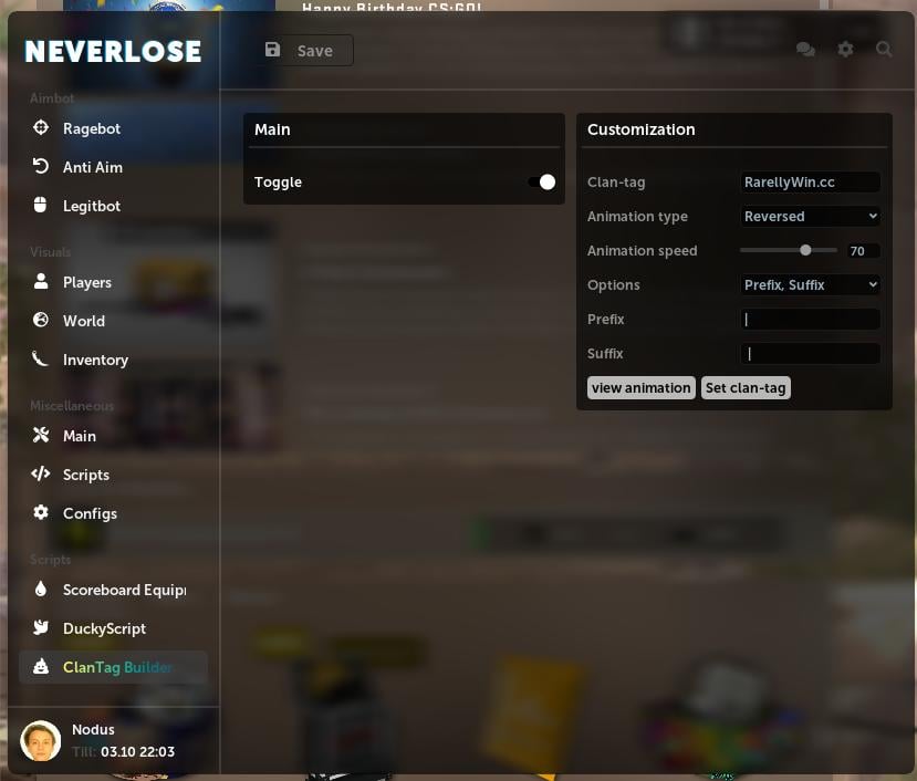 NeverLose.cc - Marketplace - Script "[SRC] Simple clan-tag builder"