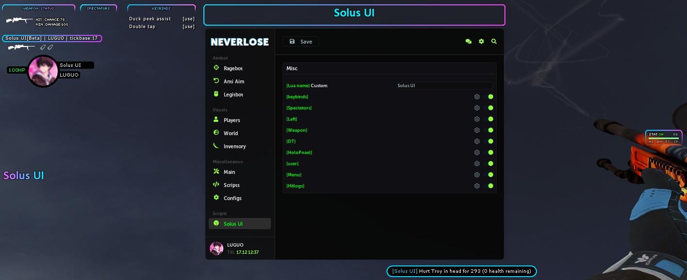 NeverLose.cc - Marketplace - Script "🎆Solus UI"