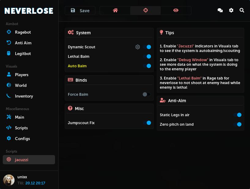 NeverLose.cc - Marketplace - Script "🎯 Jacuzzi - dynamic scout system 🎯 BETA"