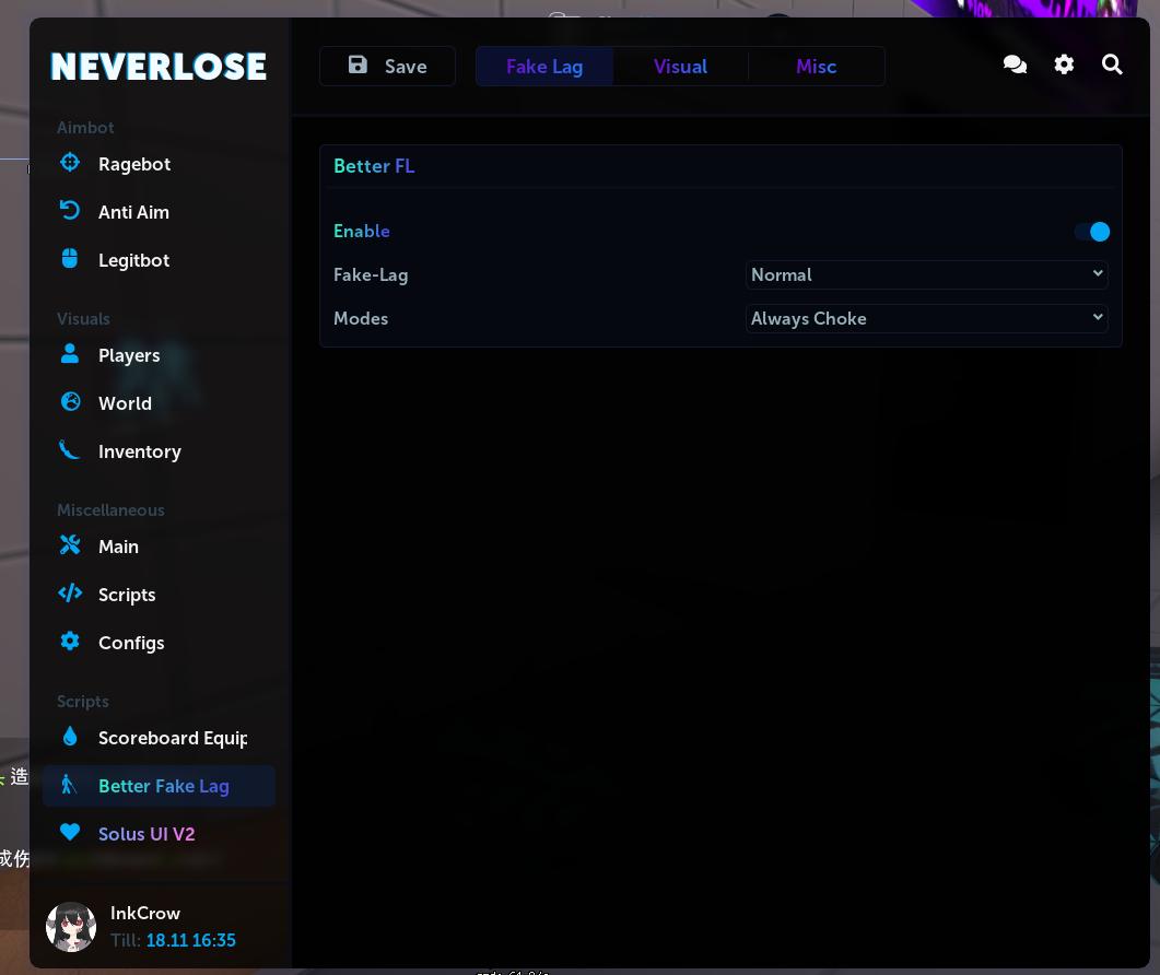 NeverLose.cc - Marketplace - Script "Better fake lag"