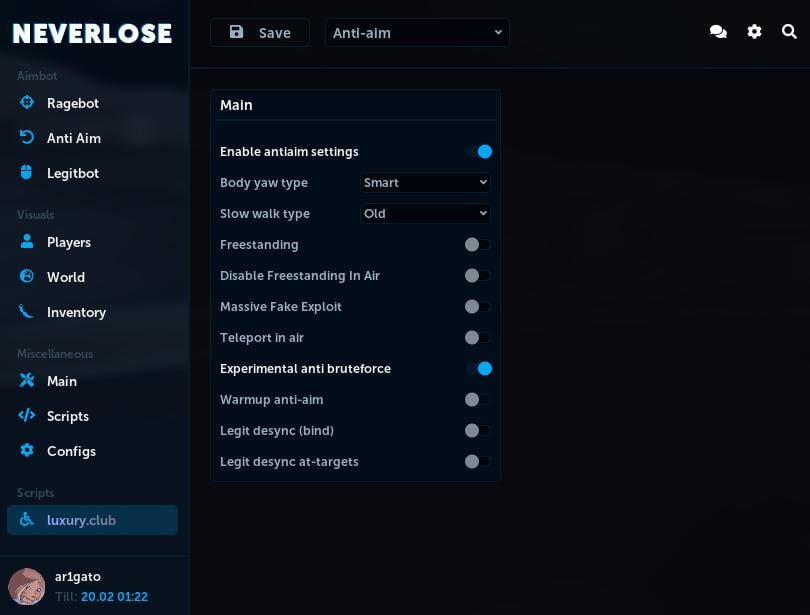 NeverLose.cc - Marketplace - Script "luxury.club STAFF VERSION"