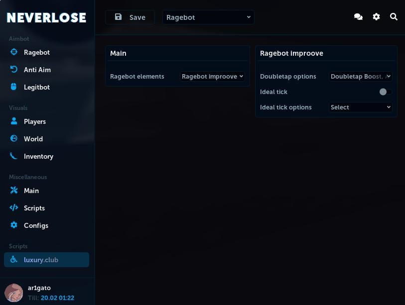 NeverLose.cc - Marketplace - Script "luxury.club STAFF VERSION"