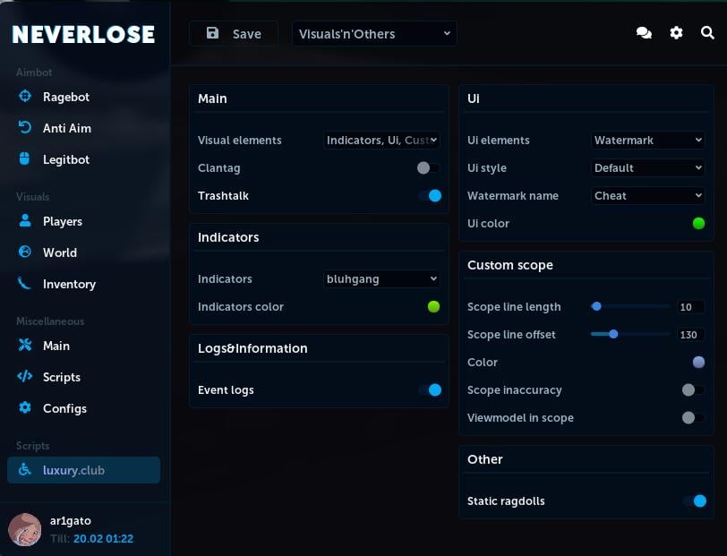 NeverLose.cc - Marketplace - Script "luxury.club STAFF VERSION"