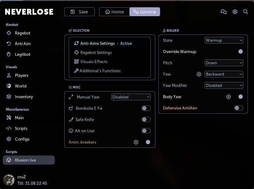 NeverLose.cc - Marketplace - Script "ILLUSION.LUA BIG UPDATE"