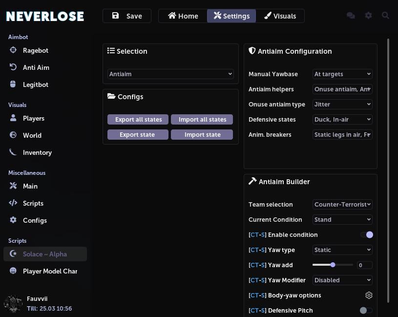 NeverLose.cc - Marketplace - Script "🩸 Solace ~ Alpha | The best anti-aim script on Neverlose"