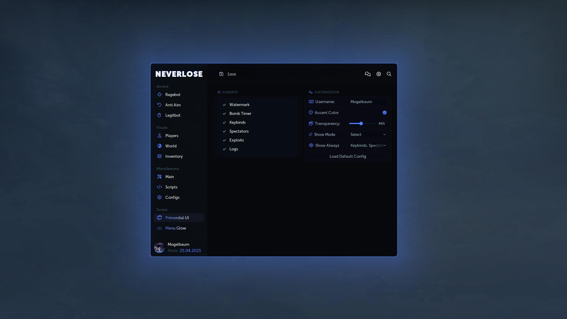 NeverLose.cc - Marketplace - Script "🦋 Primo UI (Bomb Timer, Watermark ...