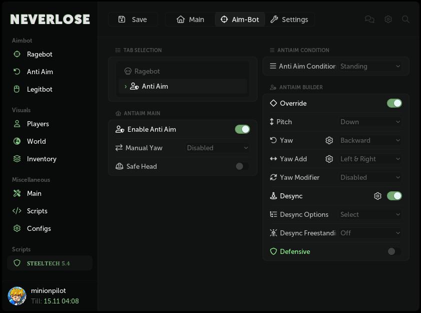 NeverLose.cc - Marketplace - Script " SteelTech Anti-Aim Builder, Solus ...