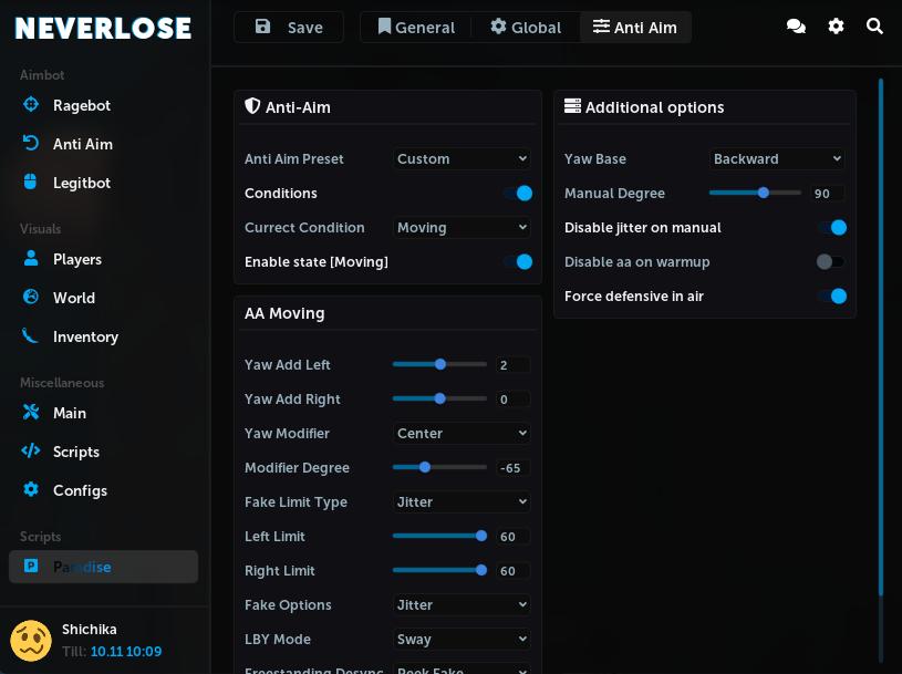 NeverLose.cc - Marketplace - Script "👨‍💻 Paradise - [AA Builder ...