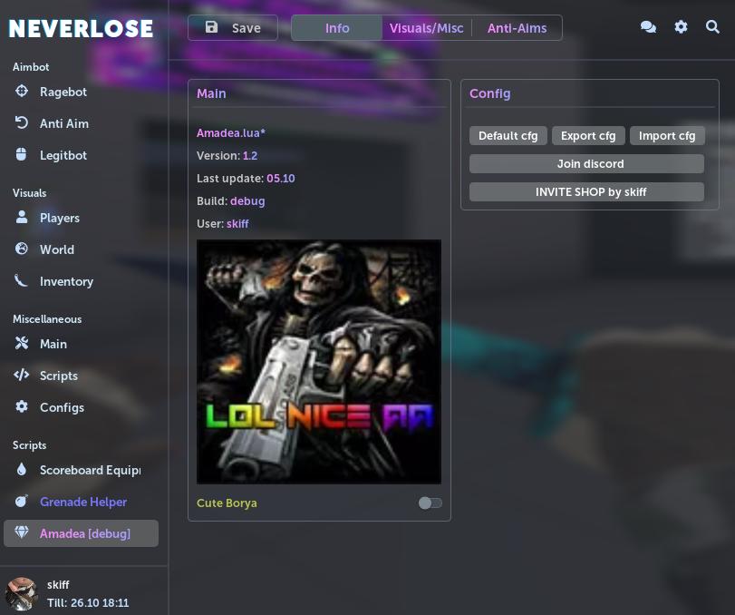 NeverLose.cc - Marketplace - Script "💎Amadea.lua [debug]💎"