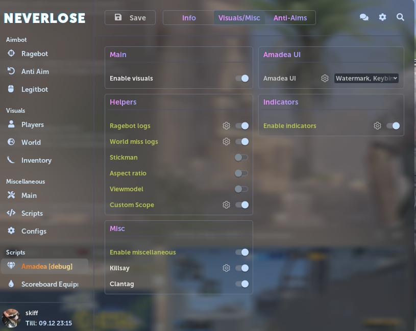 NeverLose.cc - Marketplace - Script "💎Amadea.lua [debug]💎"