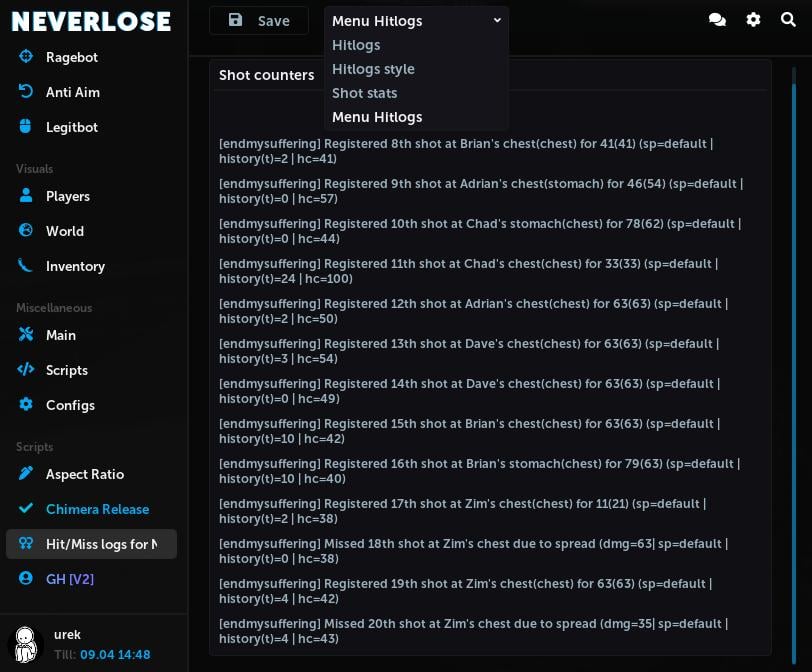 NeverLose.cc - Marketplace - Script "Hit/Miss logs for NL V3"