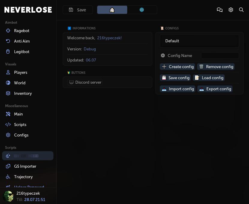 NeverLose.cc - Marketplace - Script "👥 enterprise - debug"