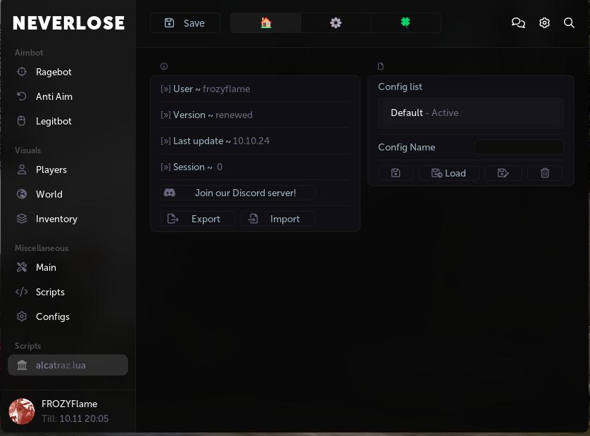 NeverLose.cc - Marketplace - Script "Alcatraz.lua [debug] v3"