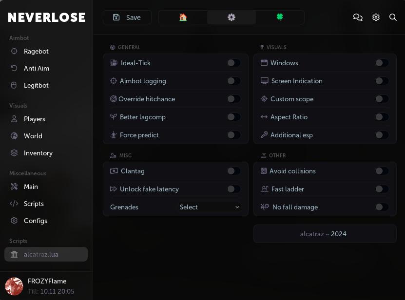 NeverLose.cc - Marketplace - Script "Alcatraz.lua [debug] v3"