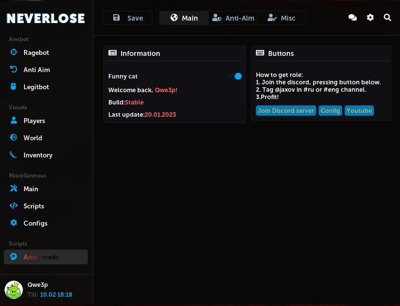 NeverLose.cc - Marketplace - Script "Andromeda SOURCE"