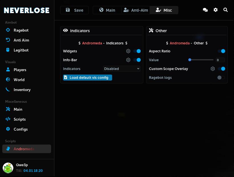 NeverLose.cc - Marketplace - Script "Andromeda SOURCE"