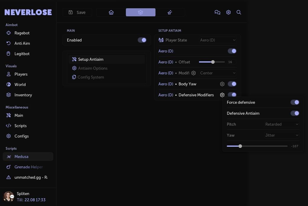 NeverLose.cc - Marketplace - Script "🦀 Medusa Renewed"