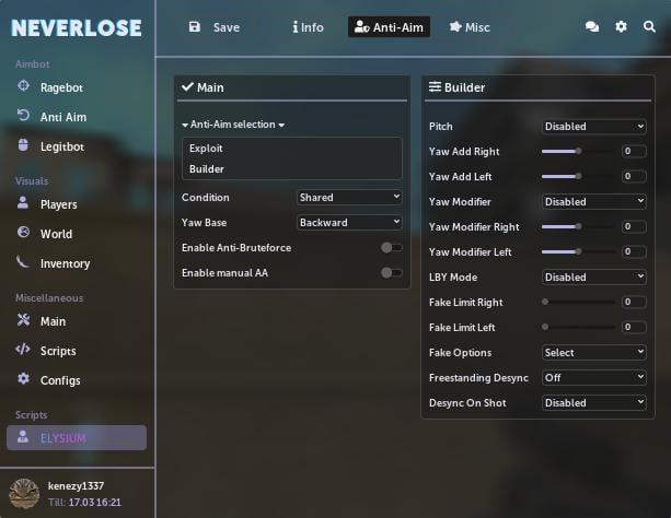 NeverLose.cc - Marketplace - Script "🔥Elysium.lua💕 [Open Source]"
