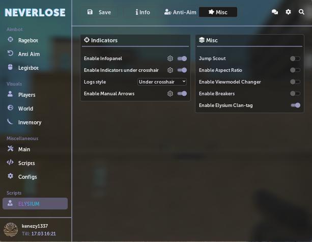 NeverLose.cc - Marketplace - Script "🔥Elysium.lua💕 [Open Source]"