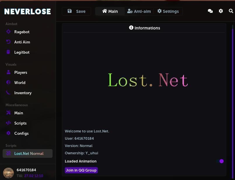 NeverLose.cc - Marketplace - Script "🔥[50%]Lost.Net [Normal] ⭐️Better Anti-Aim/solus UI/Vsiuals ...