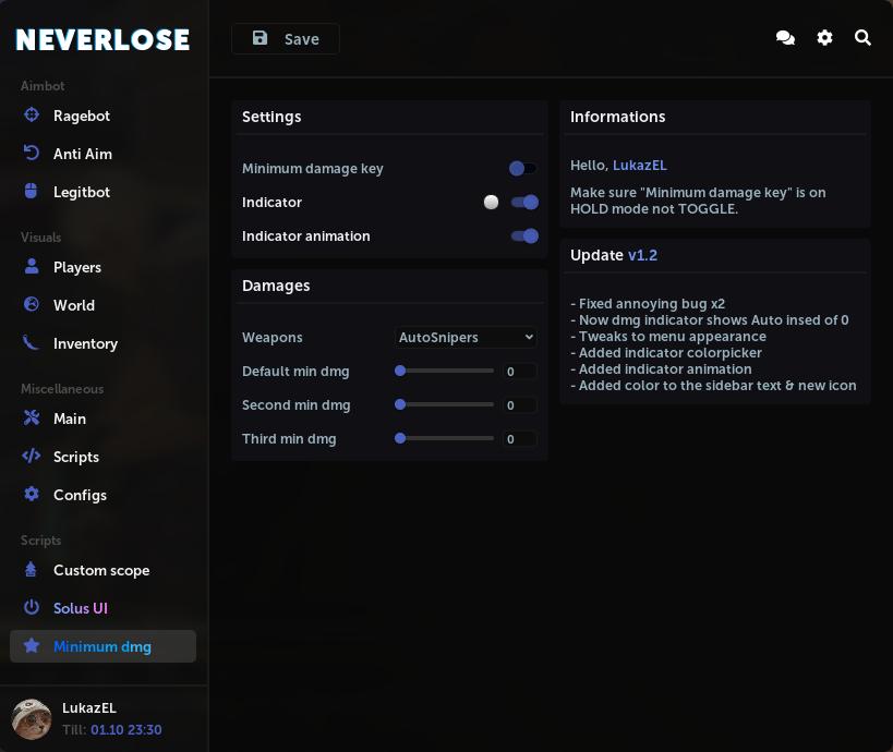 NeverLose.cc - Marketplace - Script "3 Minimum damages on the same key"