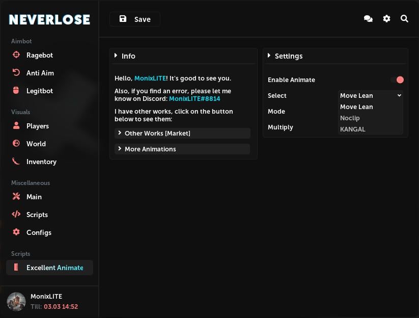 NeverLose.cc - Marketplace - Script "🔥 Excellent Animate | NEW ERA"