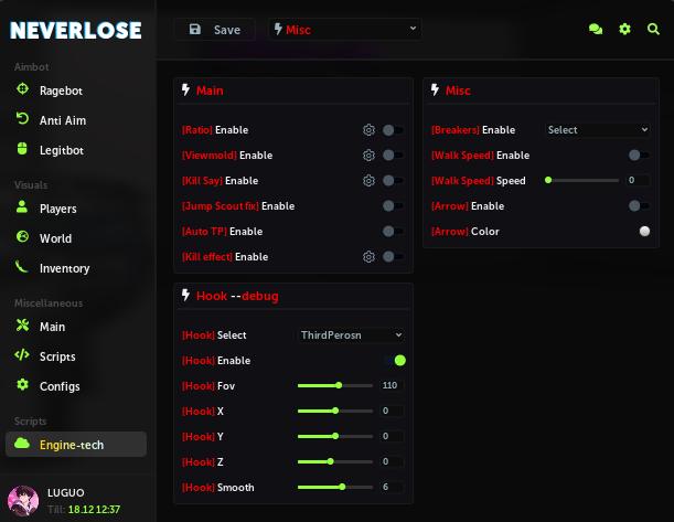 NeverLose.cc - Marketplace - Script "⚡engine-tech⚡"