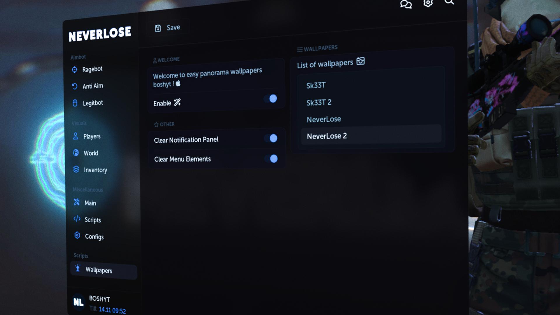 NeverLose.cc - Marketplace - Script "Wallpapers/Ban Hide"