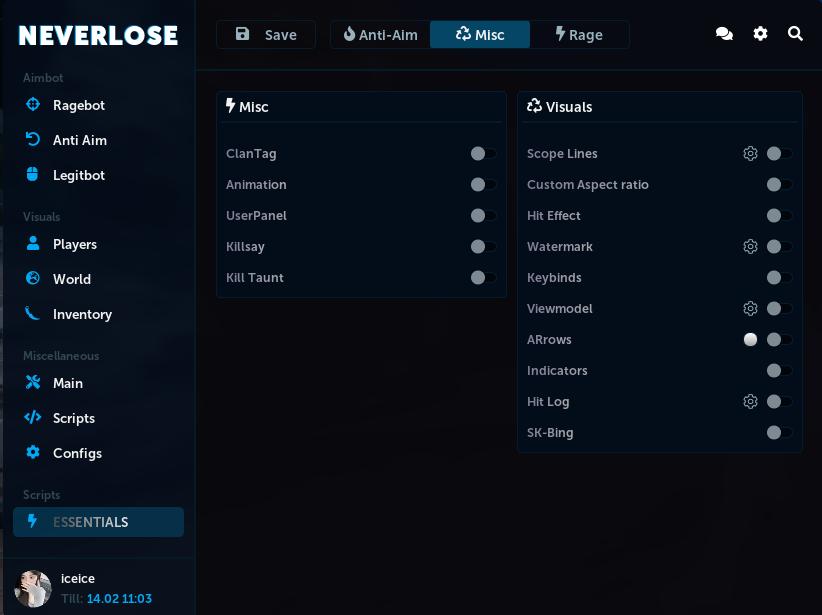NeverLose.cc - Marketplace - Script "essential.lua free"