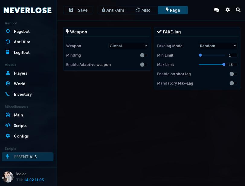 NeverLose.cc - Marketplace - Script "essential.lua free"