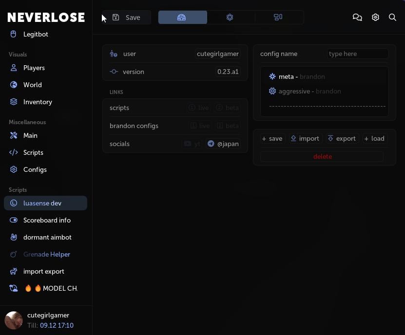 NeverLose.cc - Marketplace - Script "LUASENSE BETA"