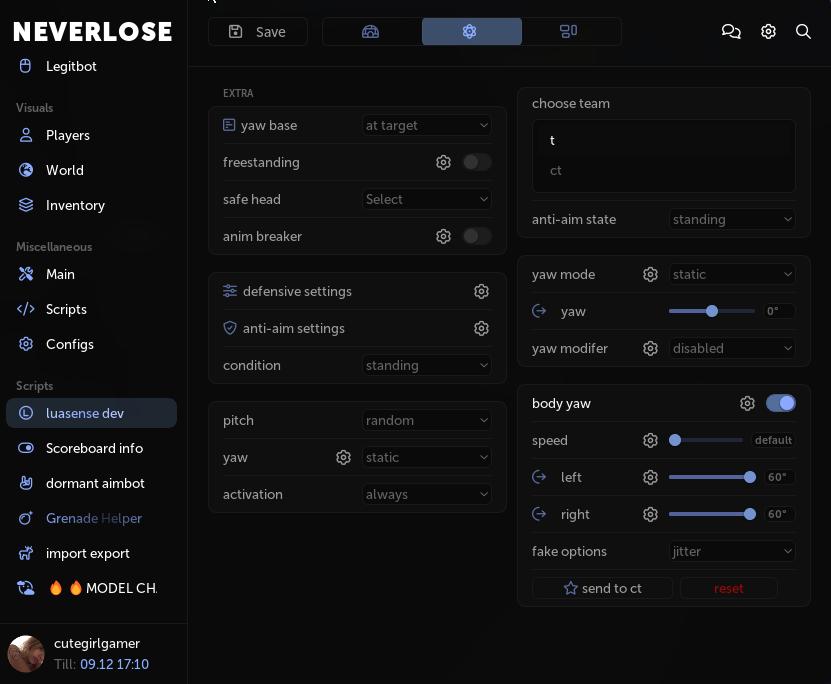 NeverLose.cc - Marketplace - Script "LUASENSE BETA (EARLY V2 BUILD)"