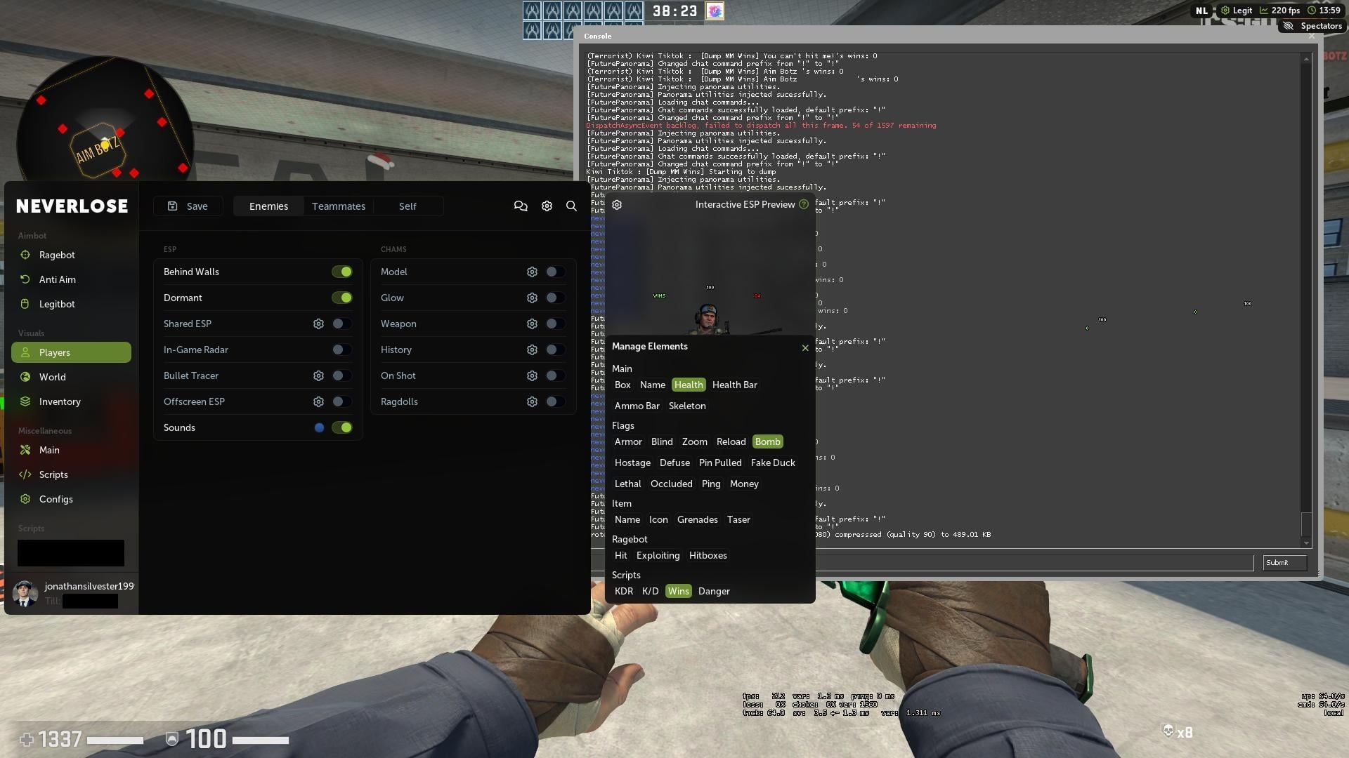 NeverLose.cc - Marketplace - Script "Dump MM Wins + ESP Flag + Chat"