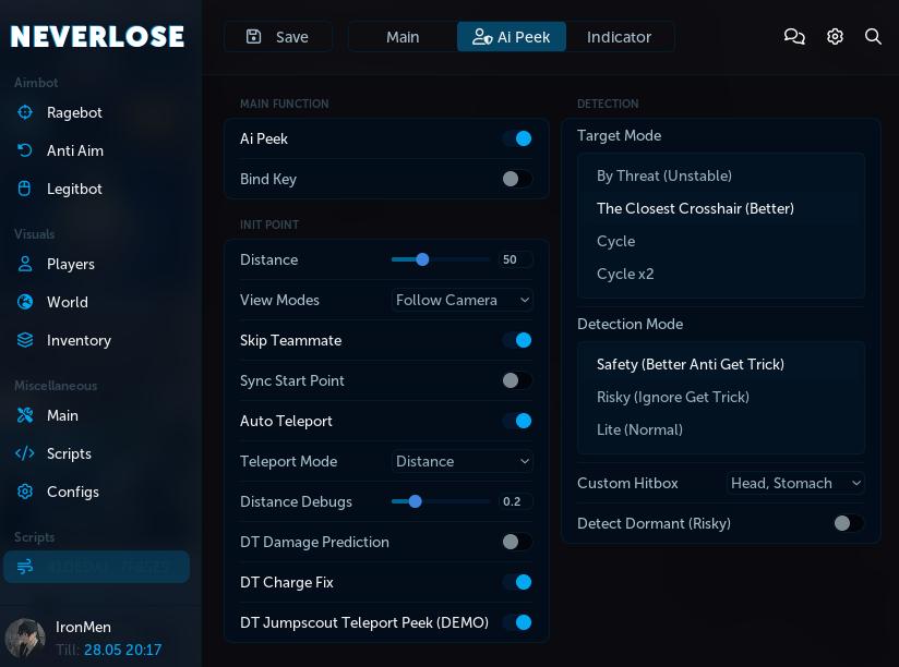NeverLose.cc - Marketplace - Script "AiPeek [Debug]"