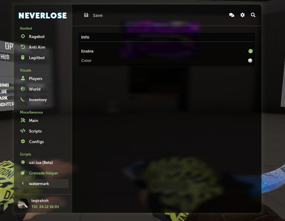 NeverLose.cc - Marketplace - Script "👑(Open Source) Watermark / Custom Color"