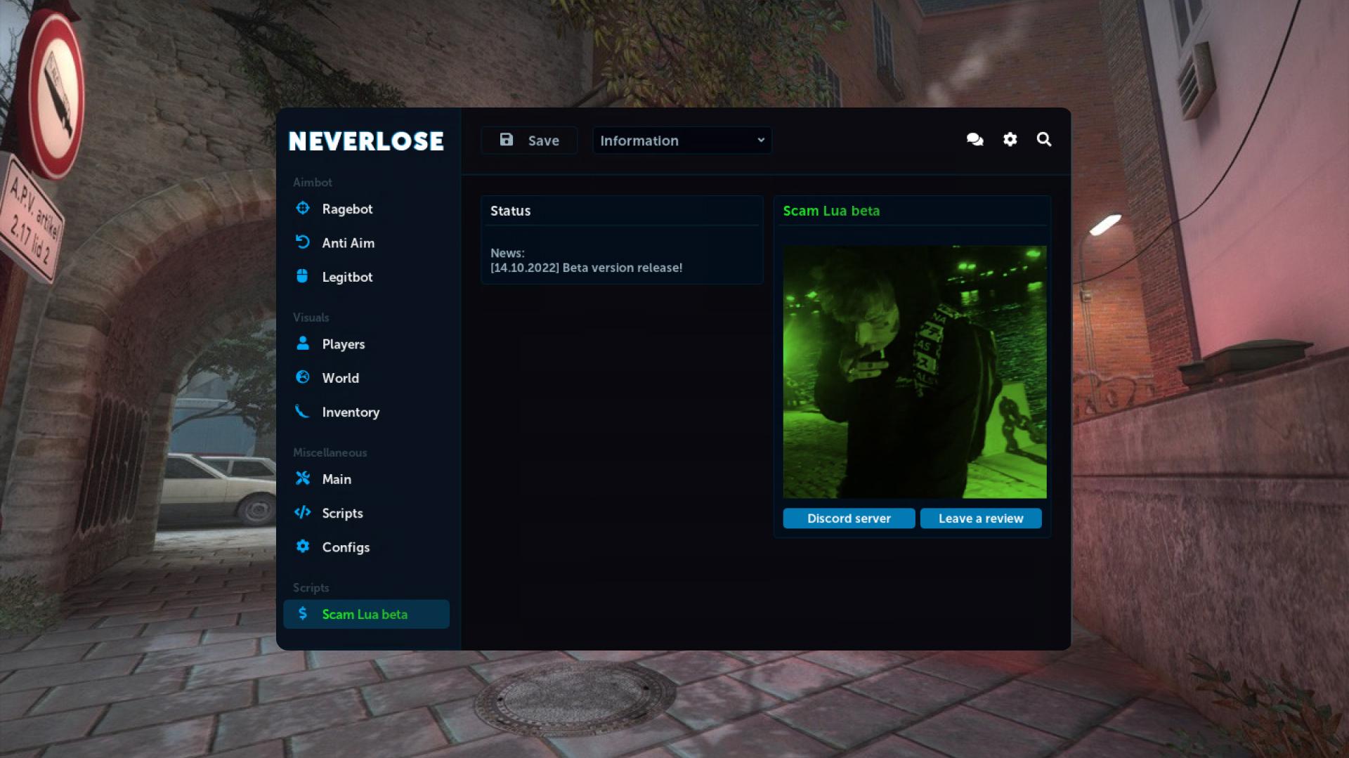 NeverLose.cc - Marketplace - Script "🩸Scam Lua beta🩸"