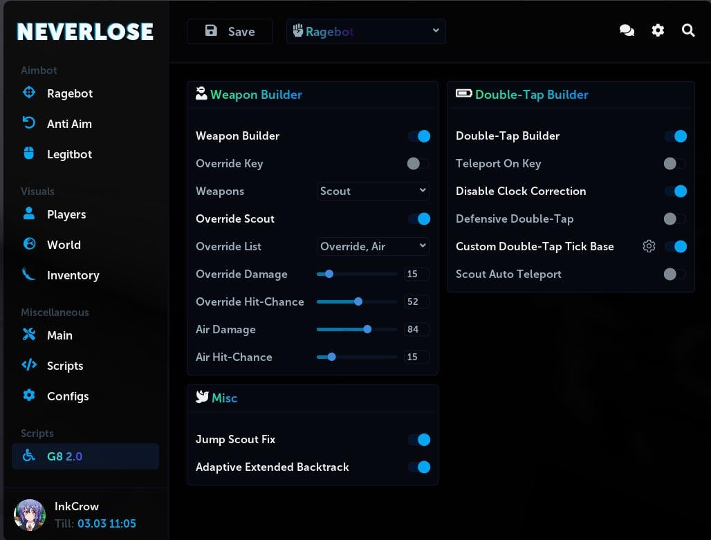 NeverLose.cc - Marketplace - Script " G8"