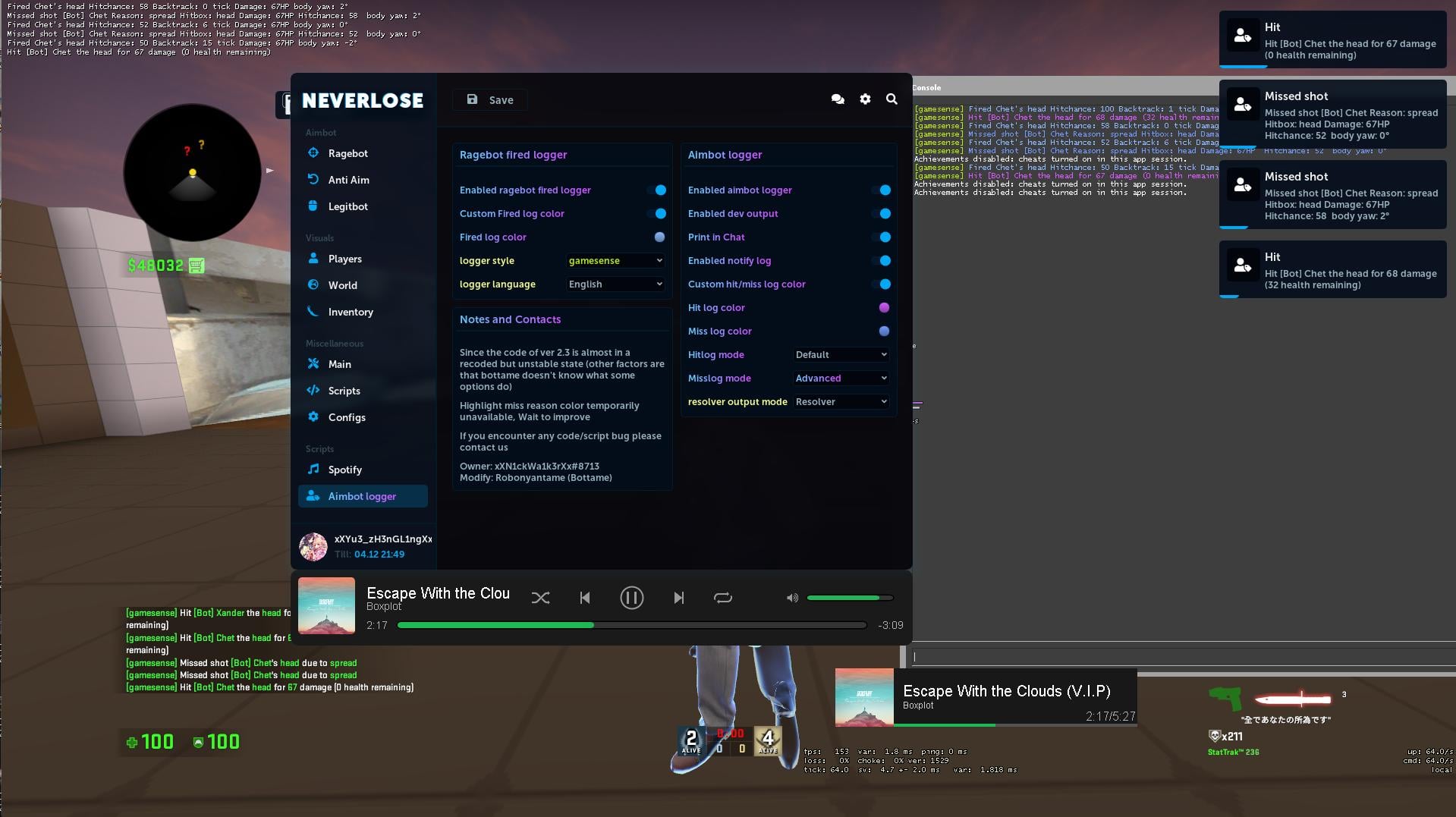 NeverLose.cc - Marketplace - Script "😇aimbot logger - Hitlog & Fired logs"