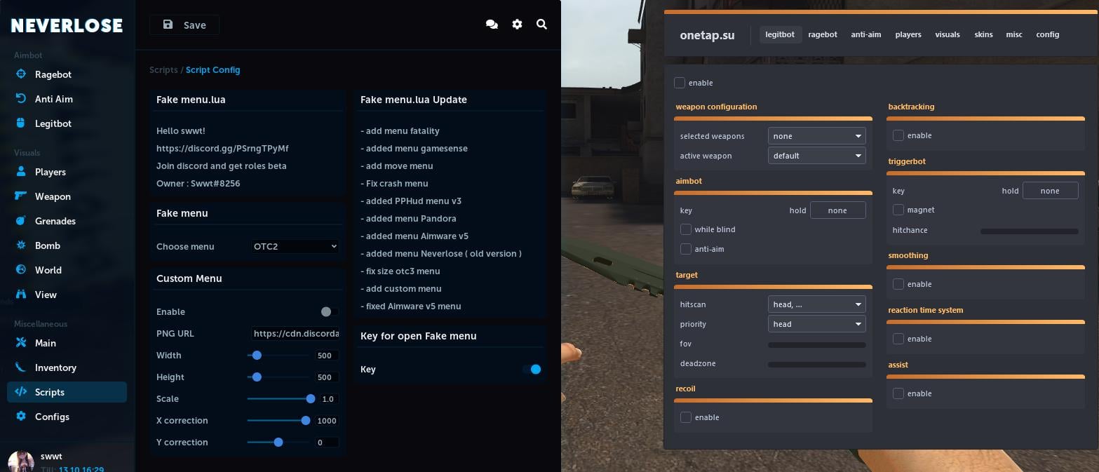 NeverLose.cc - Marketplace - Script "Fake menu (PNG)"