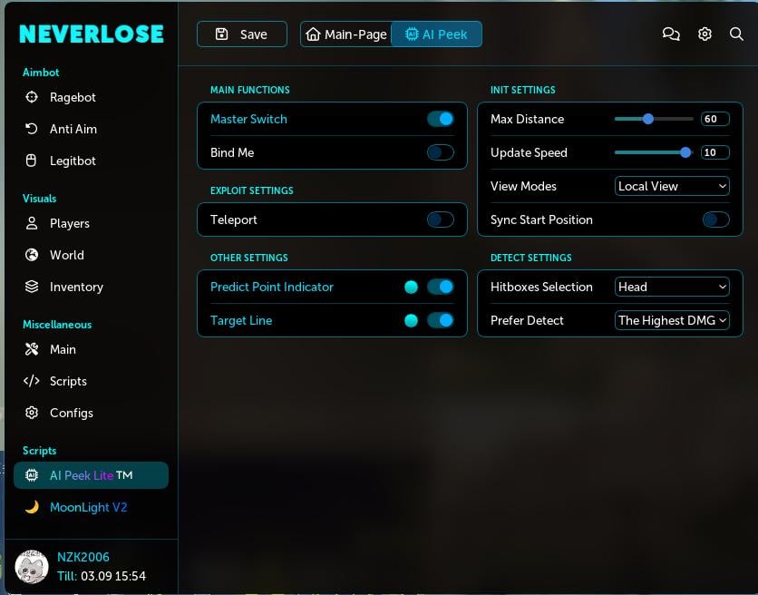 NeverLose.cc - Marketplace - Script "🦊 Ai Peek Lite"