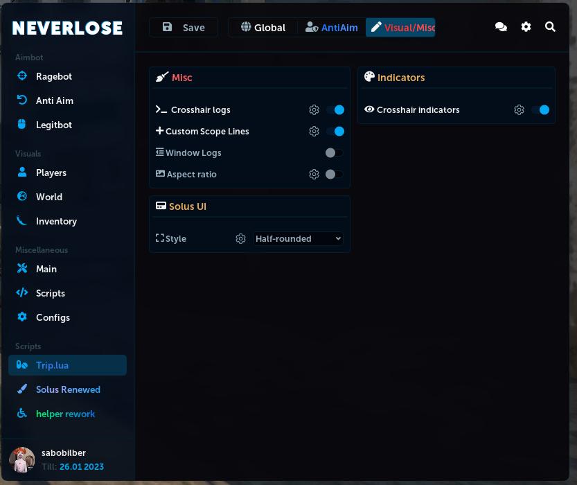 NeverLose.cc - Marketplace - Script "💉Trip.lua Stable |BestAA|Logs💉"