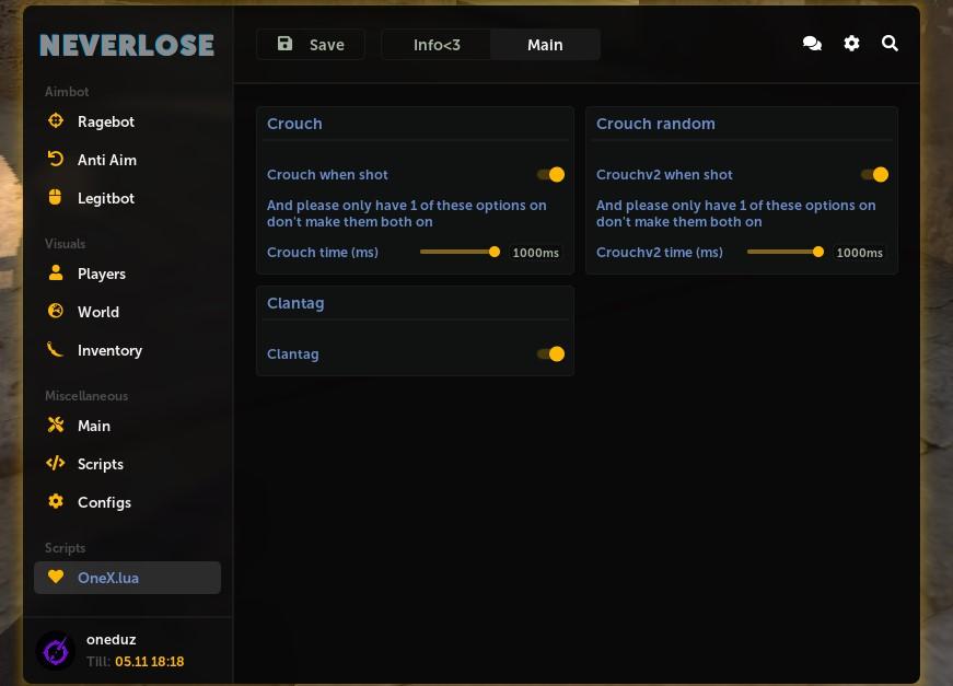 NeverLose.cc - Marketplace - Script "OneX.lua | Multi\script"