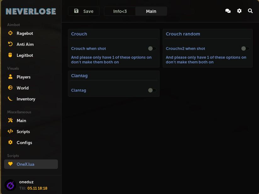 NeverLose.cc - Marketplace - Script "OneX.lua | Multi\script"