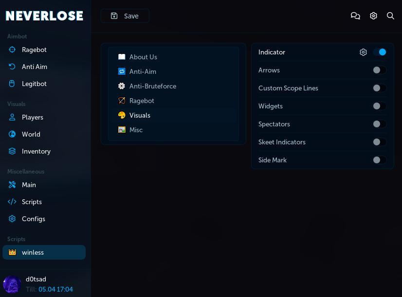 NeverLose.cc - Marketplace - Script "👑 winless.lua debug 👑"