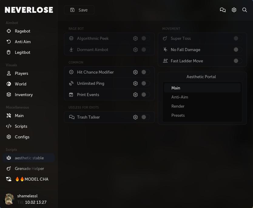 NeverLose.cc - Marketplace - Script "aesthetic.lua"